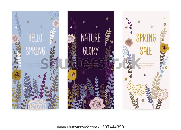 Set Spring Cards Banners Cute Handdrawn Stock Vector (Royalty Free ...