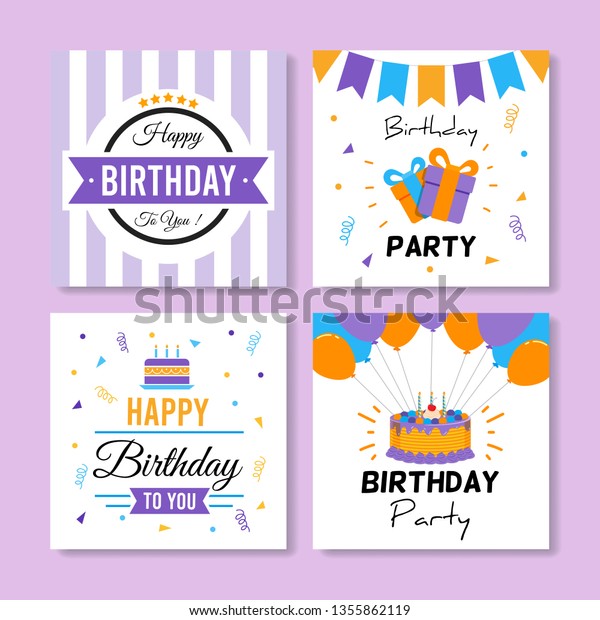 Set Square Birthday Greeting Cards Vol9 Stock Vector (Royalty Free ...