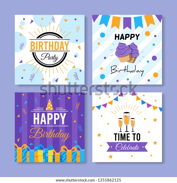 Set Square Birthday Greeting Cards Vol10 库存矢量图（免版税）1355862125