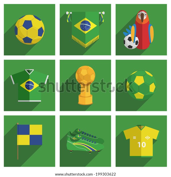 Set Square Brazil Soccer Icons Long Stock Vector (Royalty Free) 199303622