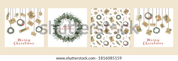 Set Square Christmas Cards Invitation Presents Stock Vector (Royalty ...