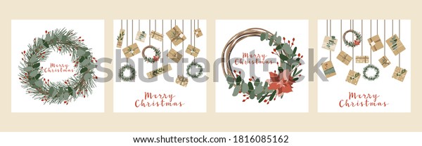 Set Square Christmas Cards Invitation Presents Stock Vector (Royalty ...
