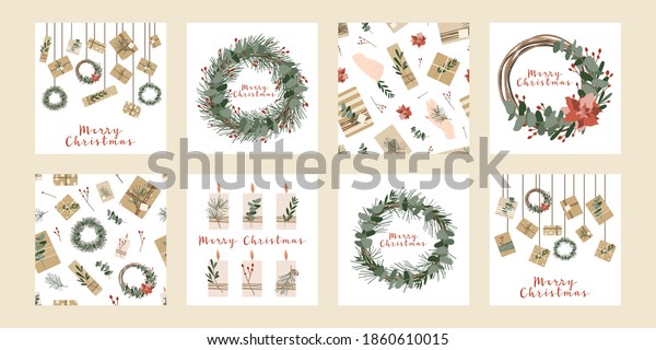 Set Square Christmas Cards Invitation Presents: เวกเตอร์สต็อก (ปลอดค่า ...
