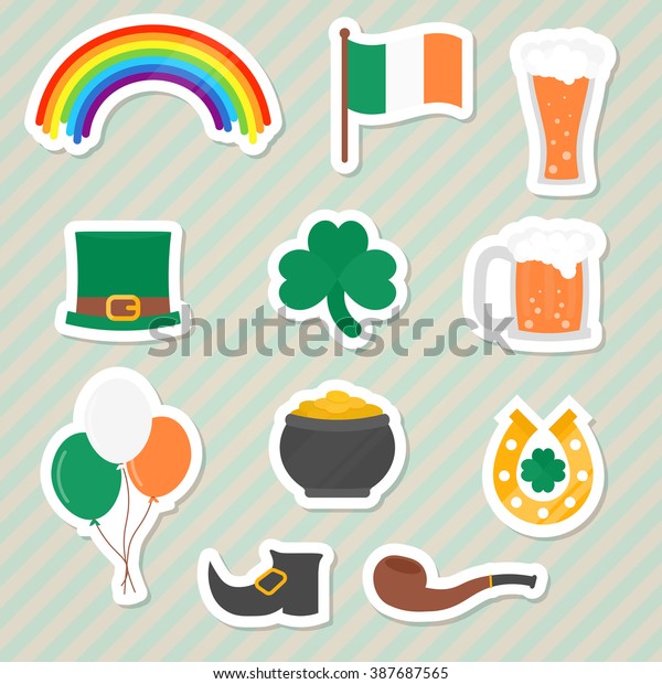 Set St Patricks Day Stickers Vector Stock Vector (Royalty Free) 387687565