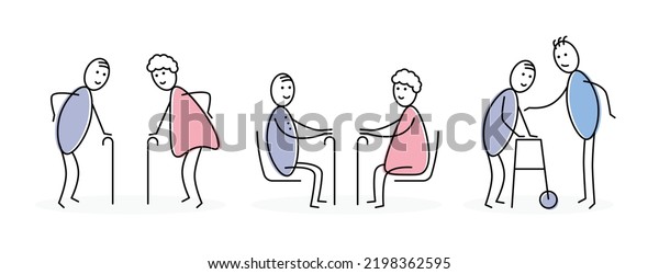 Set Stick Figure Elder Person Containing Stock Vector (Royalty Free ...