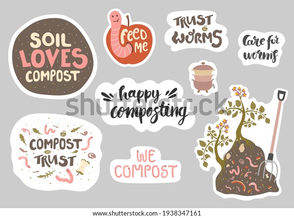 Set Stickers About Vermicomposting Composting Collection Stock Vector ...