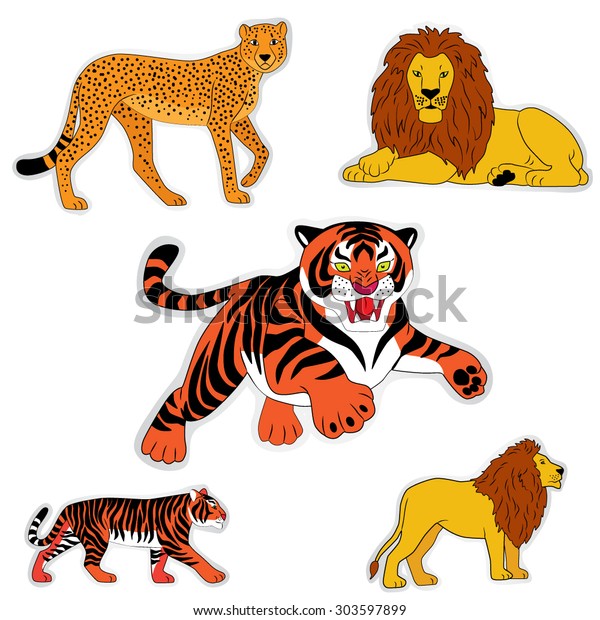 Set Stickers Cartoon Predators Kids 스톡 벡터(로열티 프리) 303597899 | Shutterstock