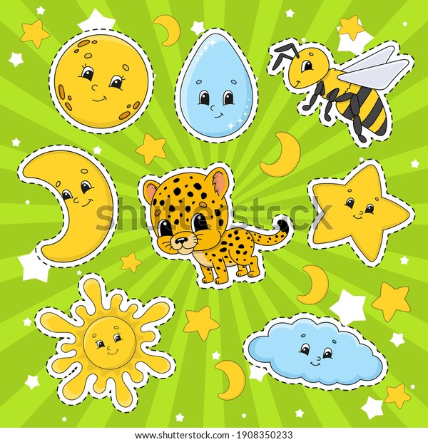 Set Stickers Cute Cartoon Characters Cute Stock Vector (Royalty Free ...