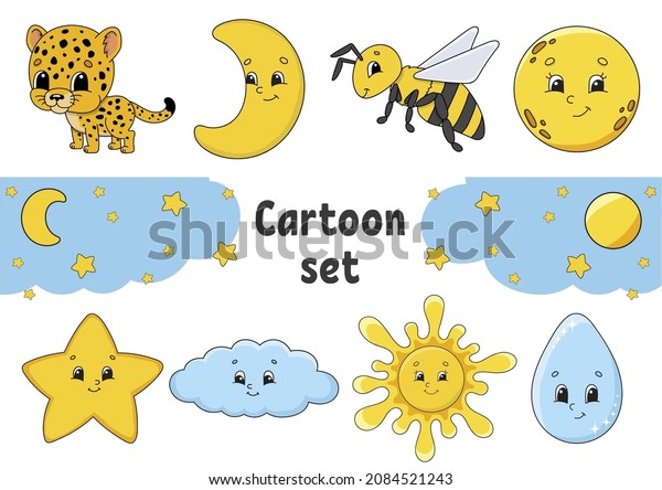 Conjunto de stickers con personajes lindos: vector de stock (libre de ...
