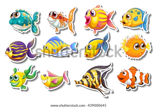 Set Stickers Cute Fish Stock Vector (Royalty Free) 439000645 | Shutterstock