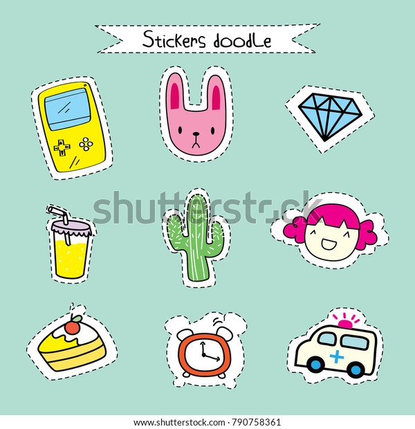 Set Stickers Doodles Stock Vector (Royalty Free) 790758361 | Shutterstock