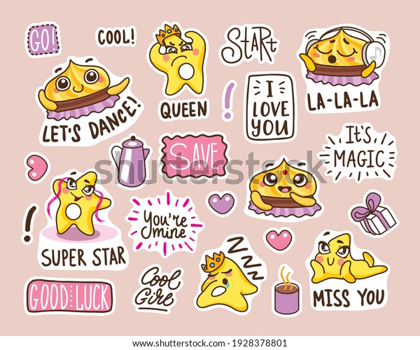 Set Stickers Funny Faces Funny Cookies Stock Vector (Royalty Free ...