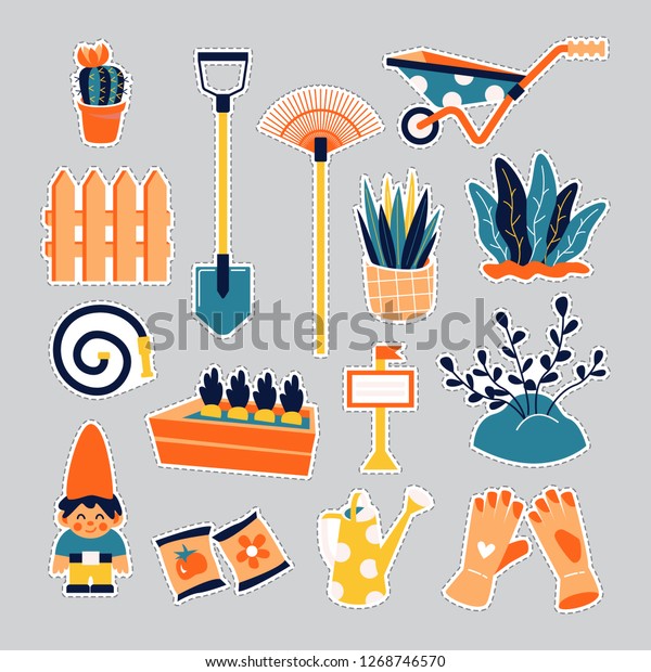 Set Stickers Gardening Tools Flat Style Stock Vector (Royalty Free ...