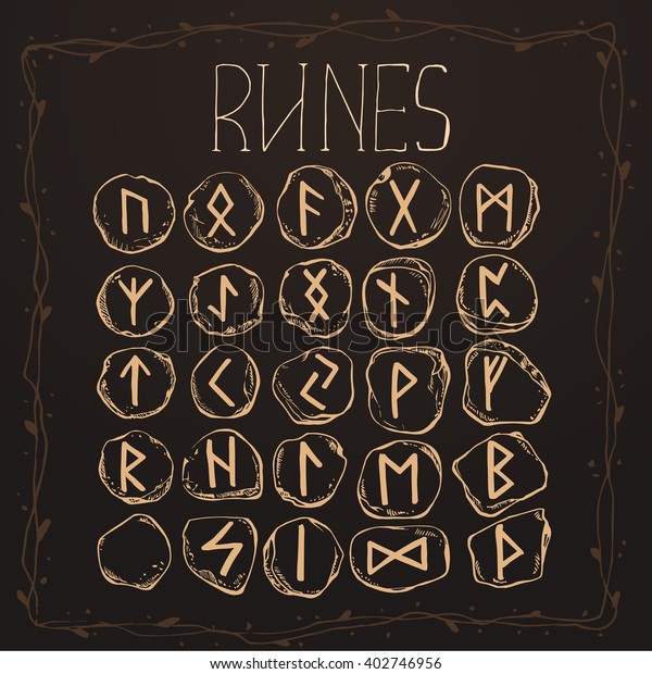 Set Stone Runes Hand Drawn Vector Stock Vector (Royalty Free) 402746956 ...