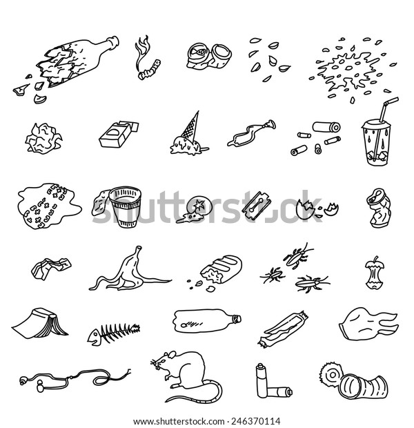 Set Street Garbage Waste Doodle Style Stock Vector (Royalty Free) 246370114
