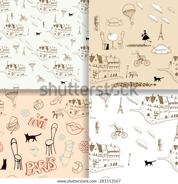 Set Street Paris Backgrounds Hand Drawn Stock Vector (Royalty Free ...