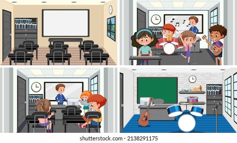 Set Student Classroom Scene Illustration Stock Vector (Royalty Free ...