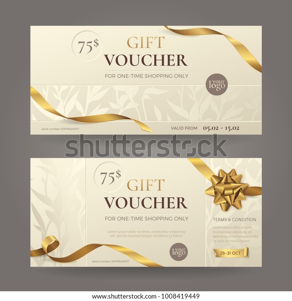 Set Stylish Gift Voucher Golden Ribbons Stock Vector (Royalty Free ...