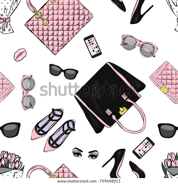 Set Stylish Womens Accessories Vector Illustration Stock Vector ...