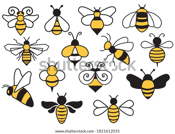 Set Stylized Bees Collection Yellow Cute Stock Vector (Royalty Free ...