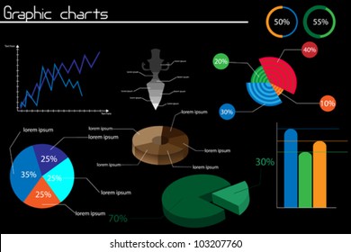 Set Stylized Charts On Black Background Stock Vector (Royalty Free ...