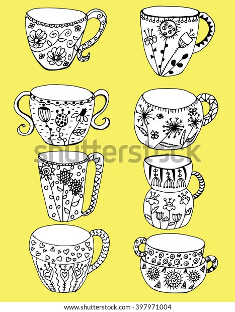 Set Stylized Cups Tea Set Coffee Stock Vector (Royalty Free) 397971004 ...