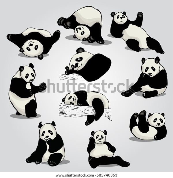 Set Stylized Doodle Pandas Different Positions Stock Vector (Royalty ...