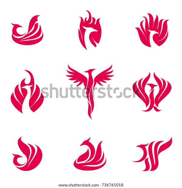 Set Stylized Graphic Phoenix Bird Logo Stock Vector (Royalty Free ...