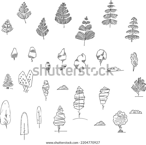 Set Stylized Trees Lines Stock Vector (Royalty Free) 2204770927 ...