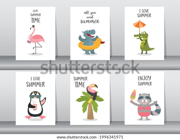 Set Summer Beach Animals Hand Drawn Stock Vector (Royalty Free ...