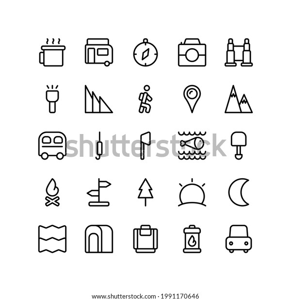 Set Summer Camp Outline Style Icon Stock Vector (Royalty Free ...