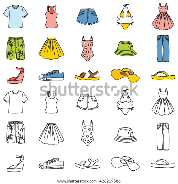 Set Summer Clothing Icons Vector Doodle Stock Vector (Royalty Free ...