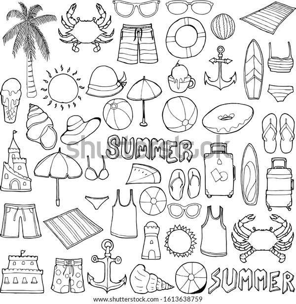 Set Summer Drawing Illustration Hand Drawn Stock Vector (Royalty Free ...