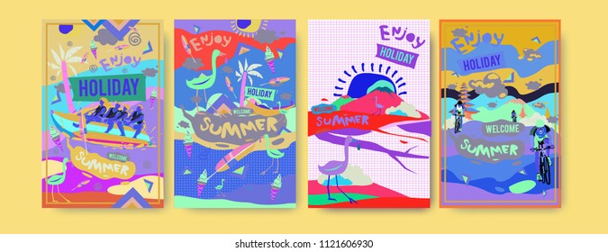 Set Summer Illustration Poster Cover Advertisement Stock Vector ...