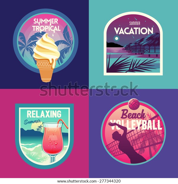 Set Summer Vacation Beach Party Labels Stock Vector (Royalty Free ...