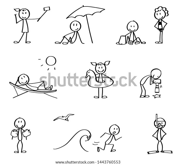 Set Summer Vacation Stick Figures Hand 库存矢量图（免版税）1443760553 | Shutterstock