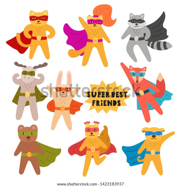 Set Superheroes Animals Vector Hand Drawn Stock Vector (Royalty Free ...