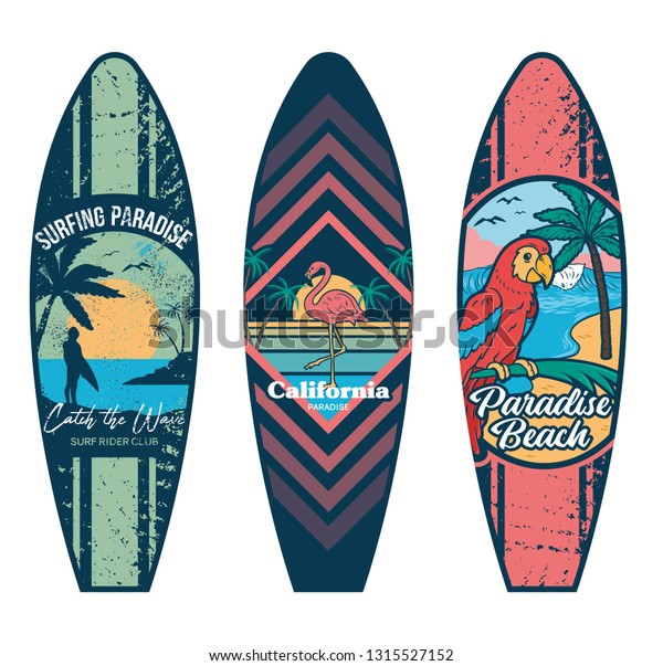 Surfbrett-Design für Surfbretter oder Dekoration. Sport Urlaub auf Meer Urlaub Vintage hipster ...