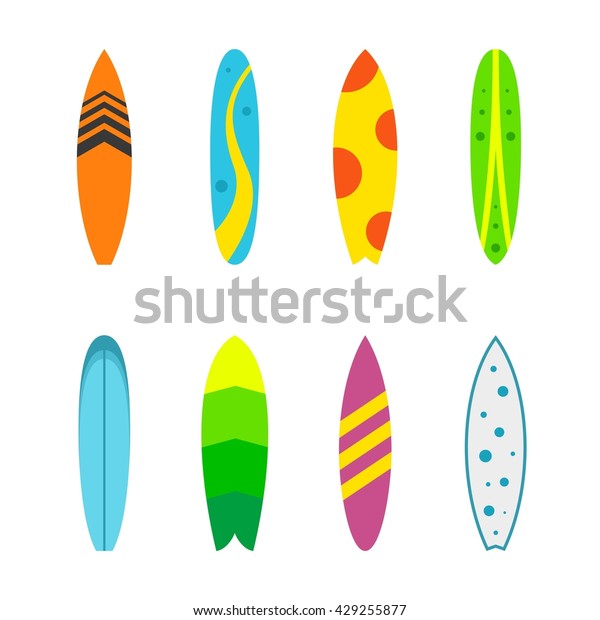 Set of surfboards with different designs in a flat style isolated on ...