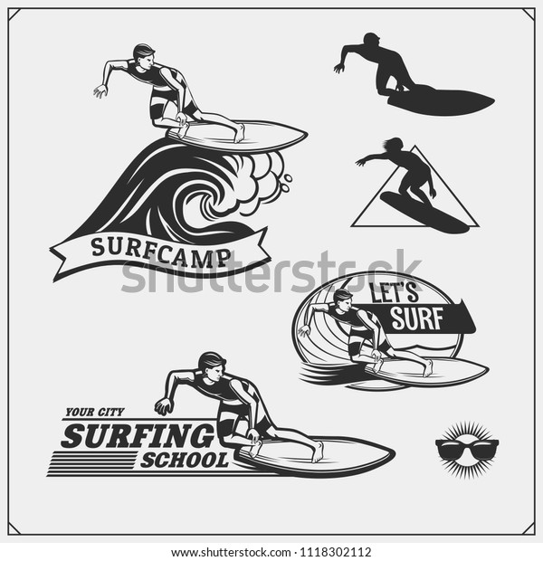 Set Surfing Emblems Labels Badges Surf Stock Vector (Royalty Free ...