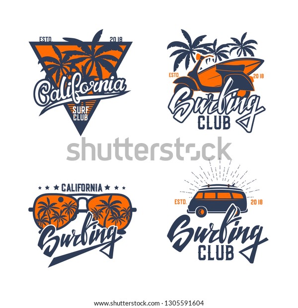 Set Surfing Labels Isolated On White Stock Vector (Royalty Free ...