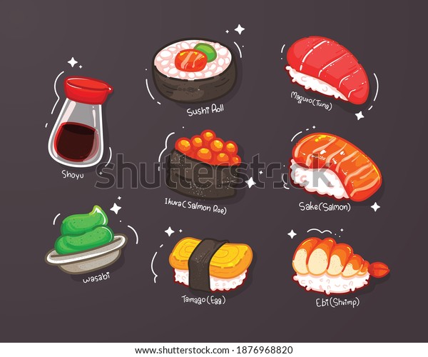 Set Sushi Cartoon Hand Draw Illustration Stock Vector (Royalty Free ...