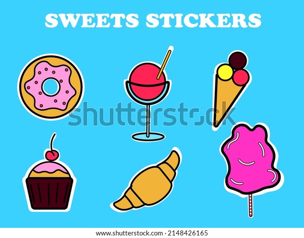 Set Sweets Vector Stickers Beautiful Food Stock Vector (Royalty Free ...