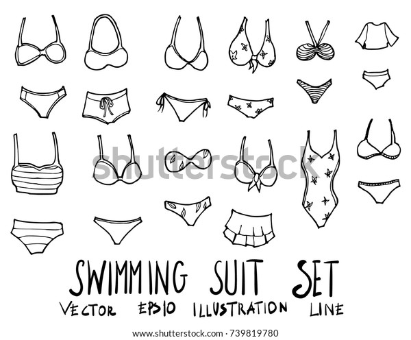 Set Swimming Suit Illustration Hand Drawn Stock Vector (Royalty Free ...