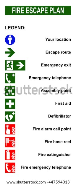 Set of symbols for fire escape evacuation plans. Legend for fire escape ...