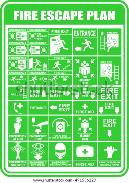 Set Symbols Fire Escape Evacuation Plans : image vectorielle de stock ...