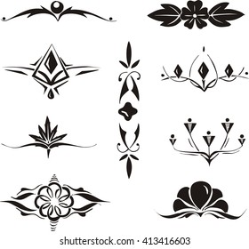 Set Symmetrical Floral Decorative Elements Vector Stock Vector (Royalty ...