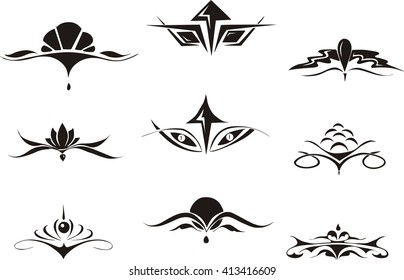 Set Symmetrical Floral Decorative Elements Vector Stock Vector (Royalty ...