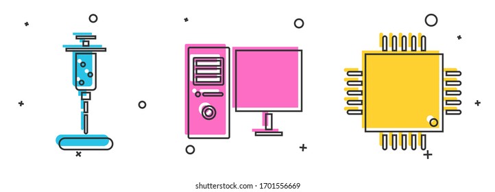 Set Syringe Computer Monitor Processor Microcircuits Stock Vector ...