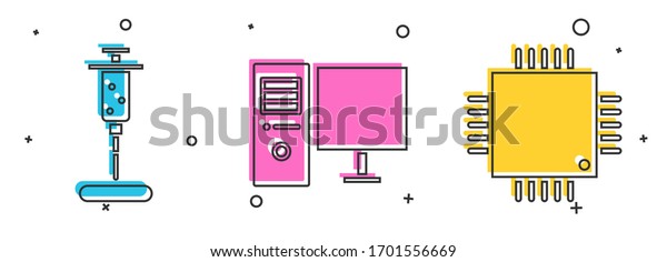 Set Syringe Computer Monitor Processor Microcircuits Stock Vector ...